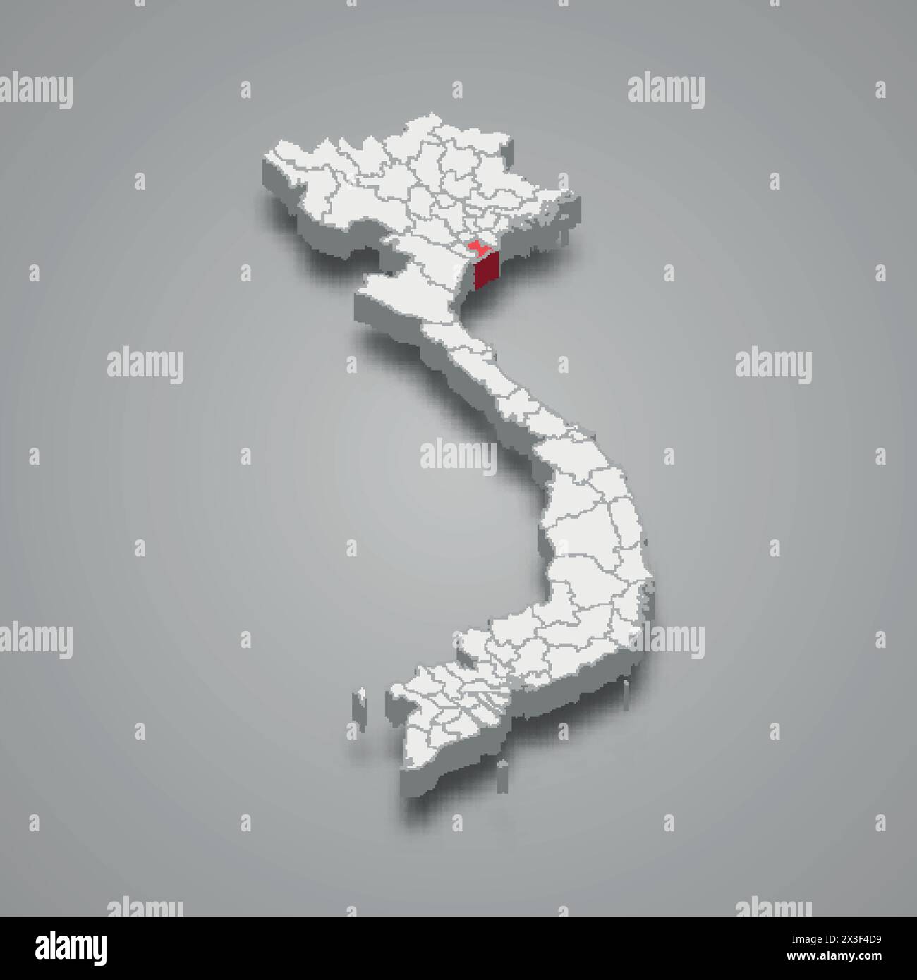 Nam Dinh region highlighted in red on a grey Vietnam 3d map Stock ...