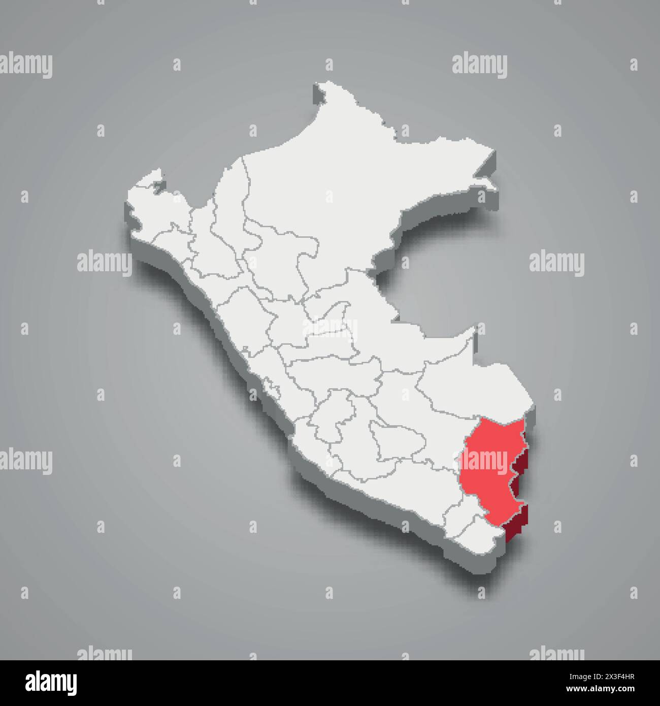 Puno department highlighted in red on a grey Peru 3d map Stock Vector ...