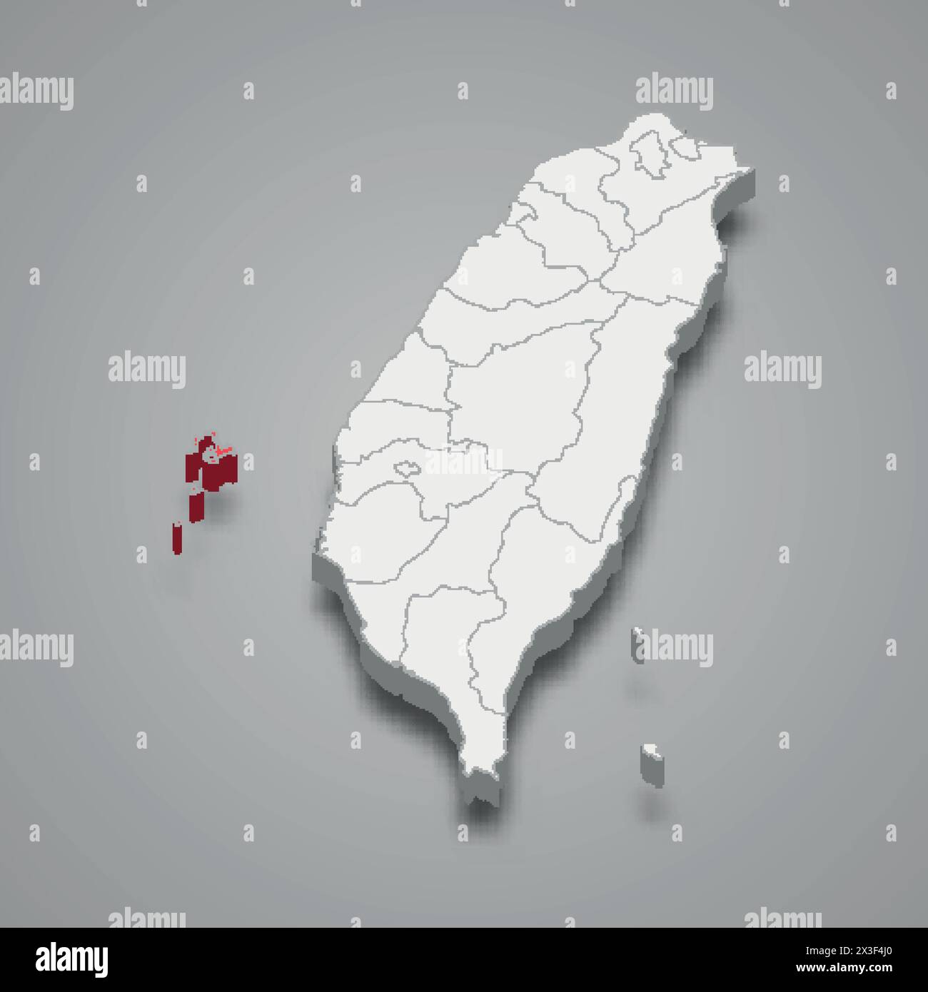 Penghu County division highlighted in red on a grey Taiwan 3d map Stock ...