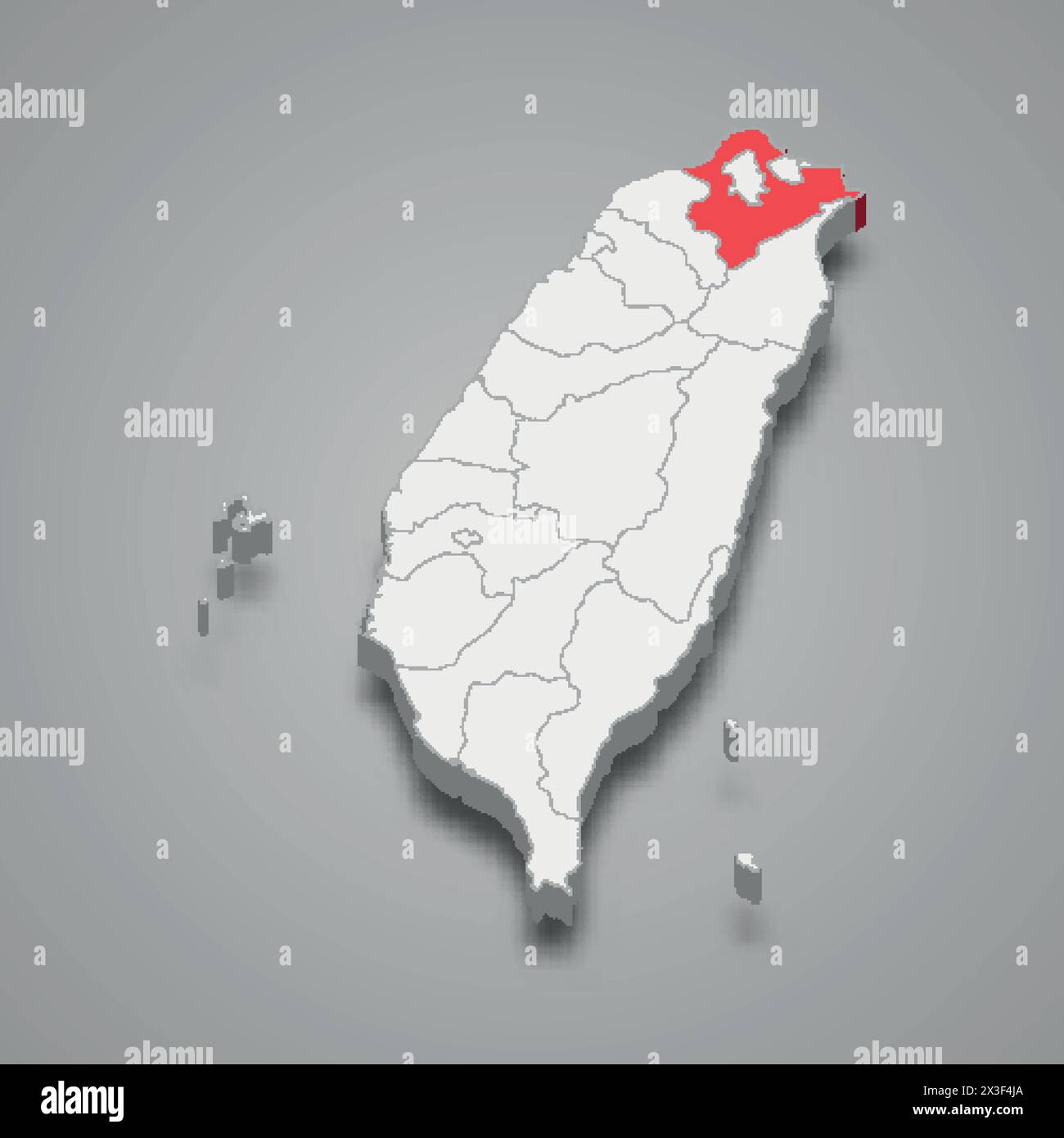 New Taipei City division highlighted in red on a grey Taiwan 3d map ...