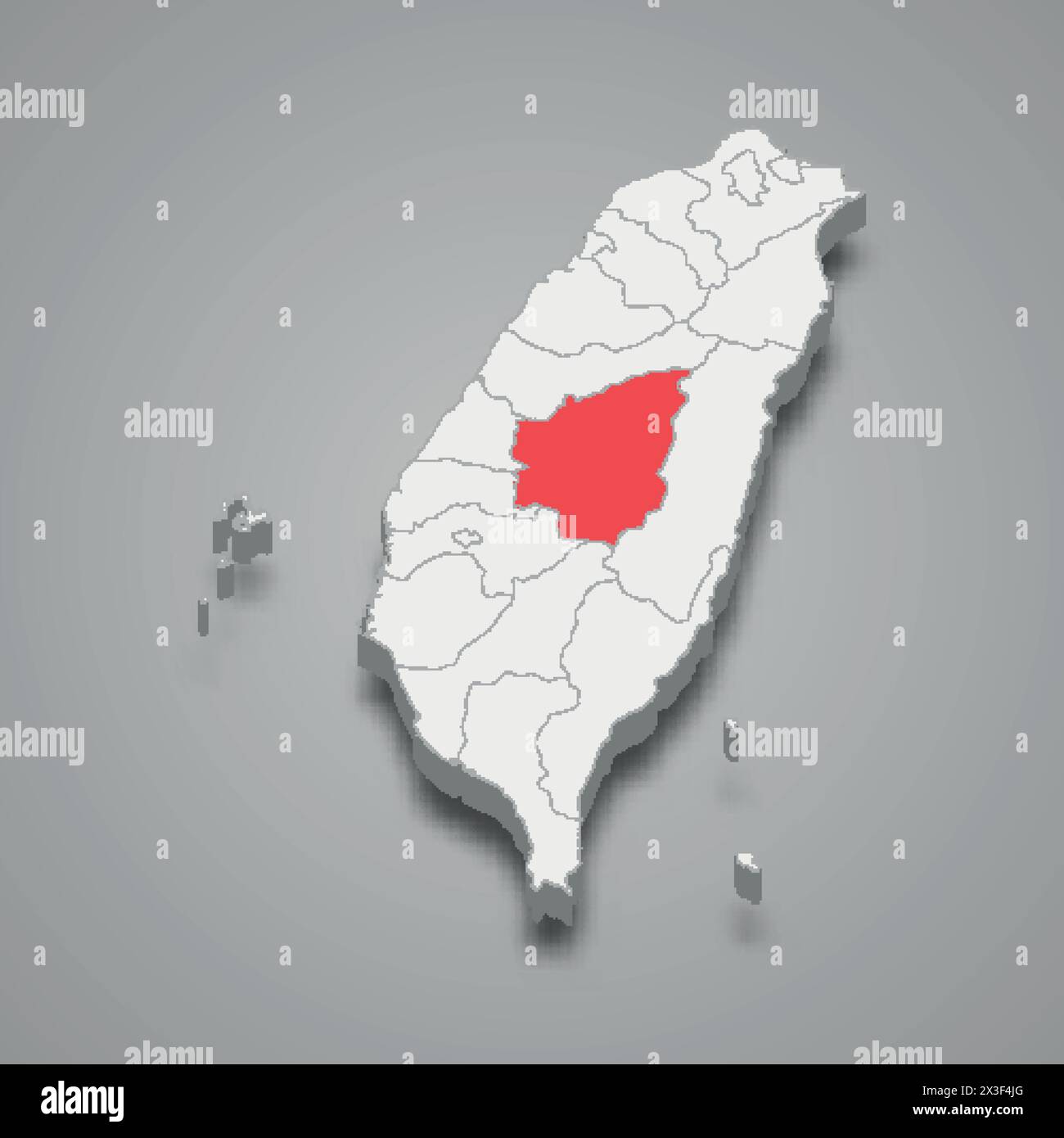 Nantou County division highlighted in red on a grey Taiwan 3d map Stock ...