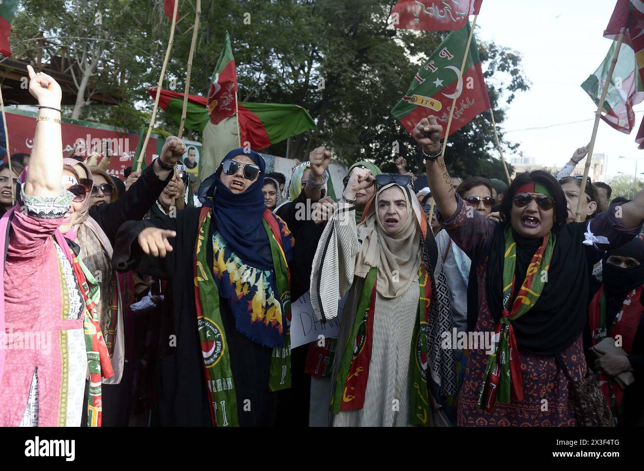 Activists of Tehreek-e-Insaf (PTI) are holding protest demonstration ...
