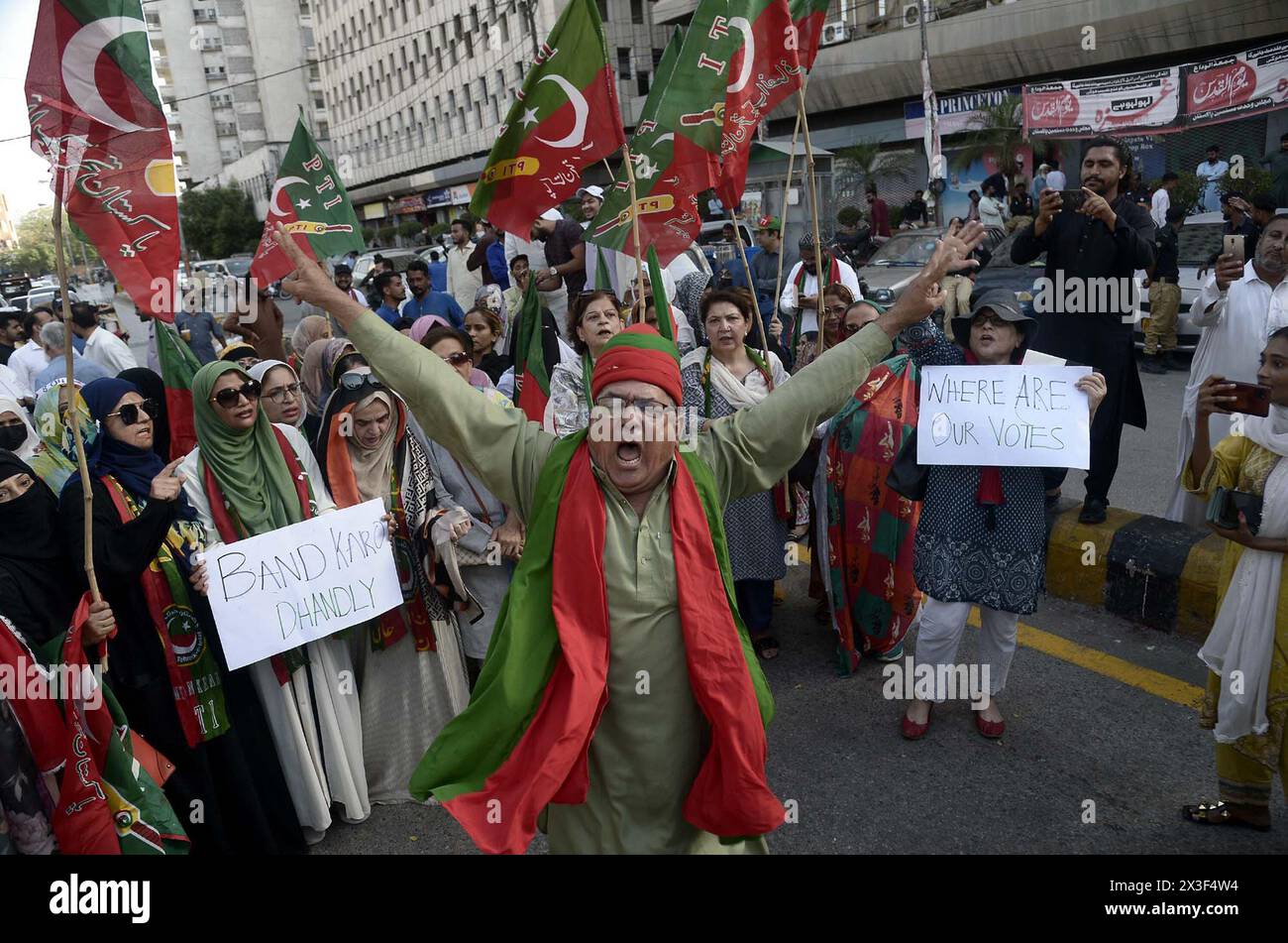 Activists of Tehreek-e-Insaf (PTI) are holding protest demonstration ...