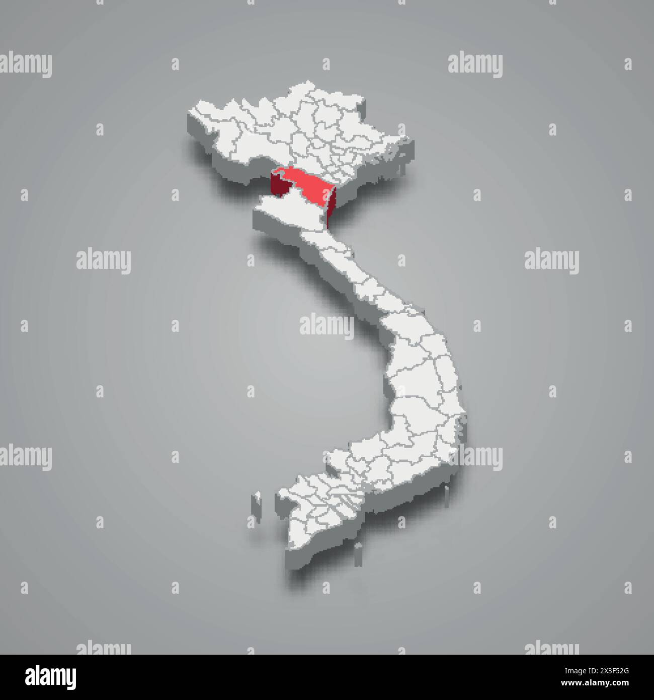 Thanh Hoa region highlighted in red on a grey Vietnam 3d map Stock ...