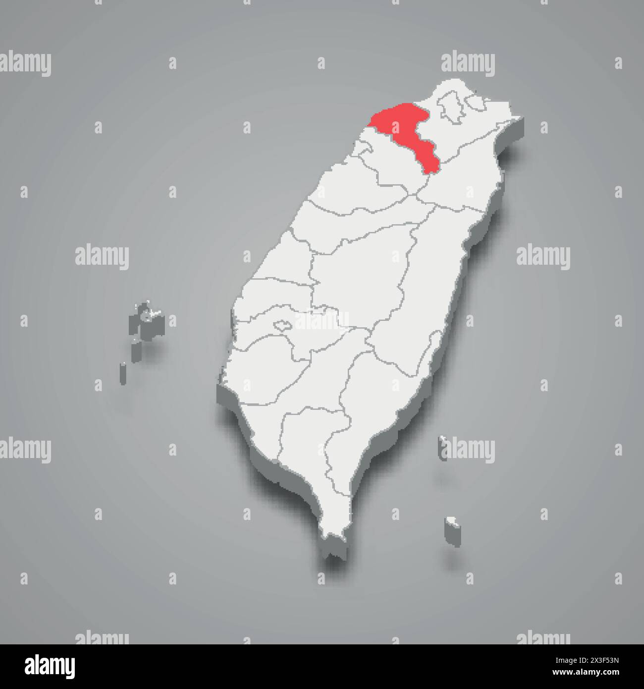 Taoyuan division highlighted in red on a grey Taiwan 3d map Stock ...