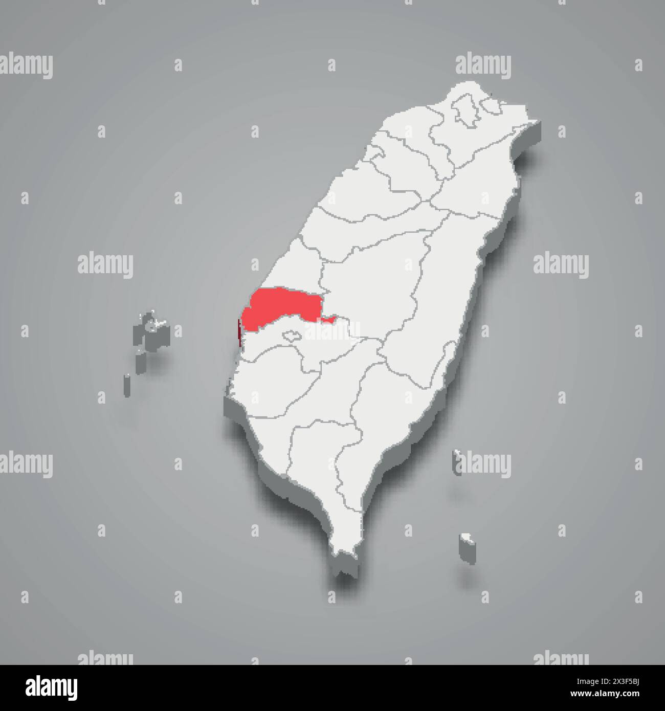 Yunlin County division highlighted in red on a grey Taiwan 3d map Stock ...