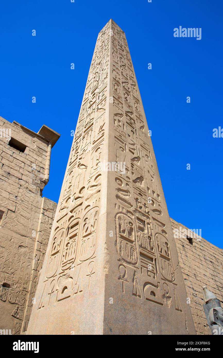 Close-up of the red granite obelisk of Ramesses the Great at the main ...