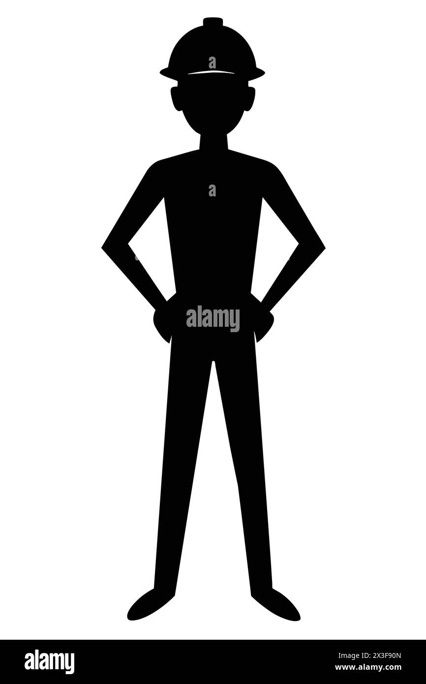 Standing engineer silhouette vector on white background Stock Vector ...