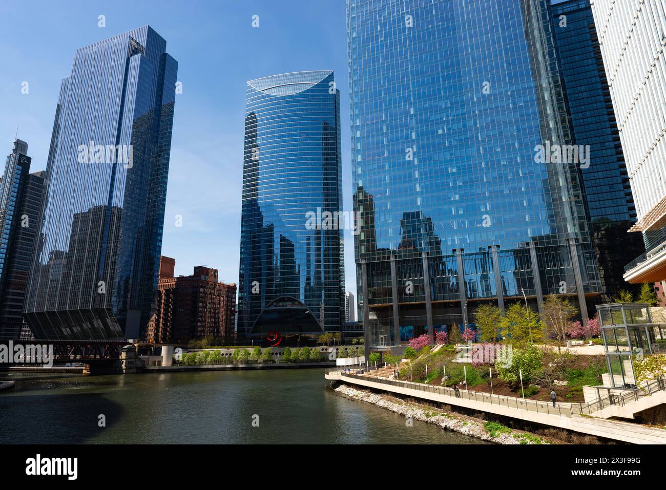 Chicago, Illinois - United States - April 22nd, 2024: Looking East down ...