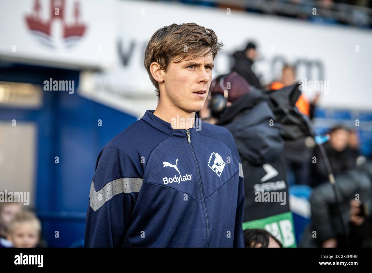 Randers, Denmark. 19th, April 2024. Oliver Olsen of Randers FC enters the pitch for the 3F ...