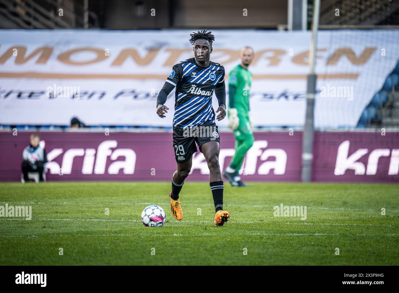 Randers, Denmark. 19th, April 2024. James Gomez (29) of Odense BK seen ...