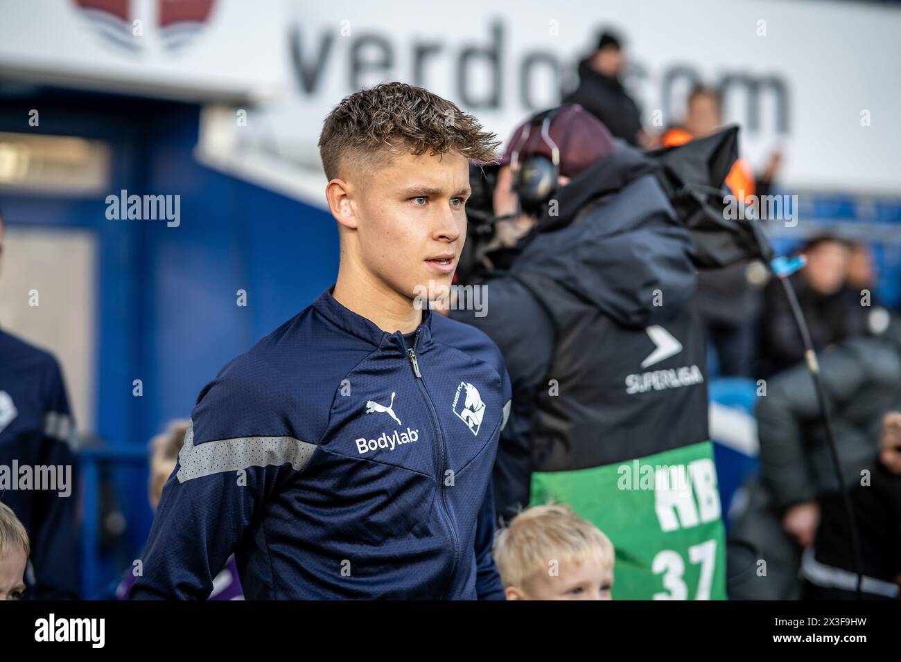 Randers, Denmark. 19th, April 2024. Mads Enggaard of Randers FC enters ...
