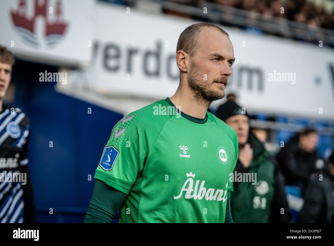 Randers, Denmark. 19th, April 2024. Goalkeeper Viljar Myhra of Odense ...