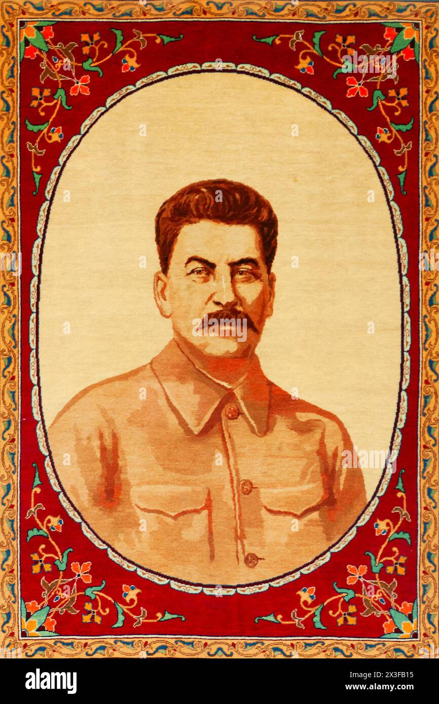 Gori, Georgia - August 31, 2021: Stalin portrait carpet in the Joseph ...