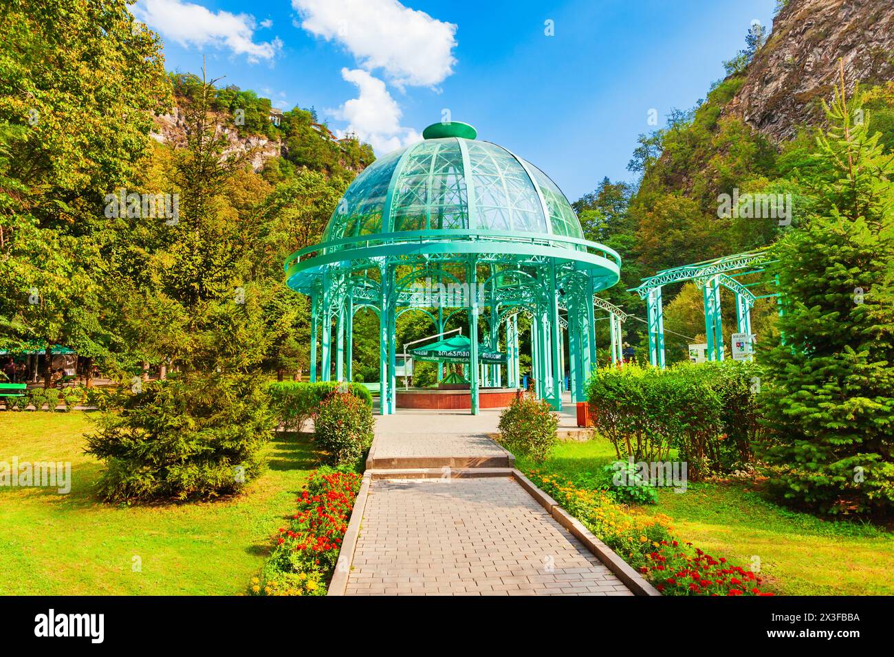 Borjomi, Georgia - September 01, 2021: Glass pavilion above hot spring ...