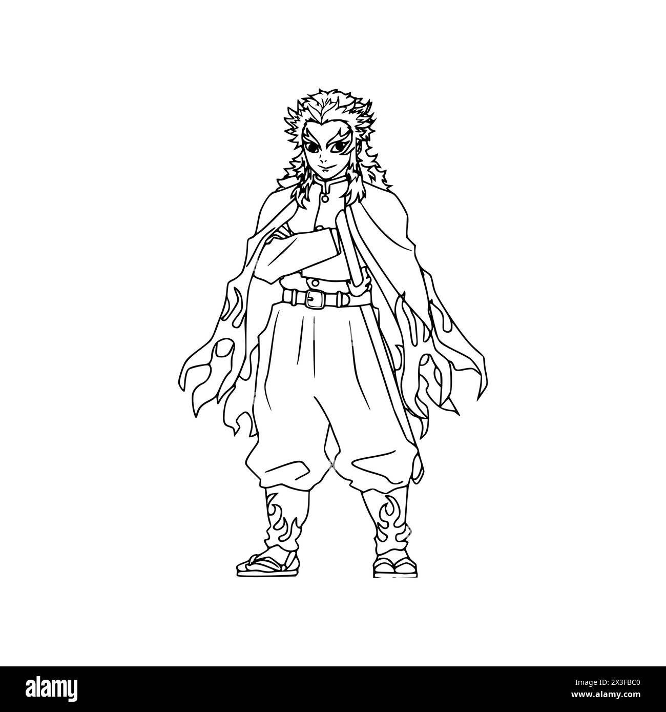 Demon slayer anime character kyojuro rengoku vector illustration line ...