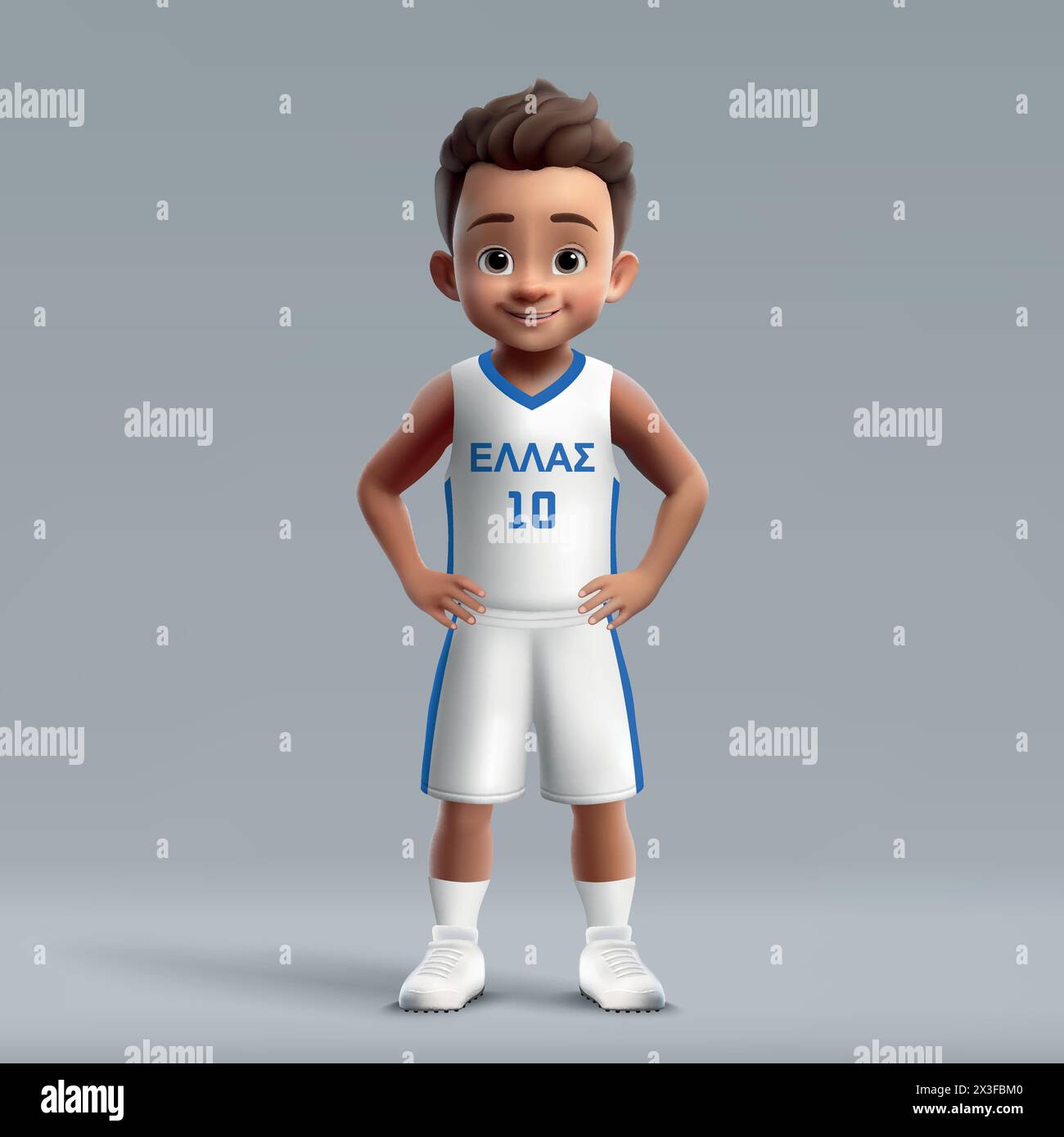 3d cartoon cute young basketball player in Greece national team kit ...