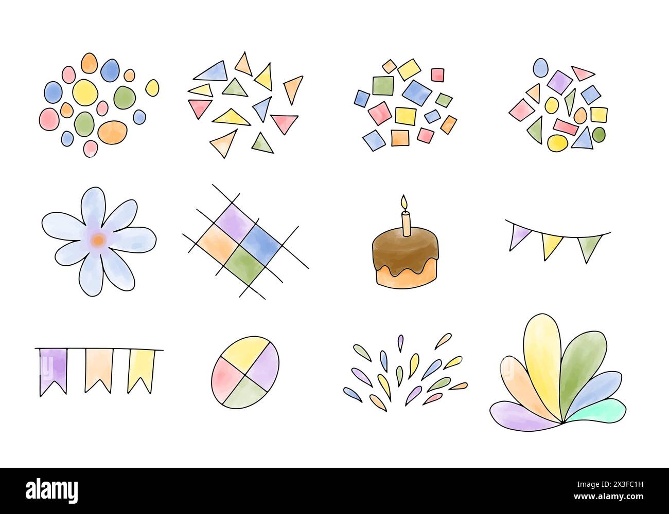 Set of watercolor doodle elements, vector illustration Stock Vector ...