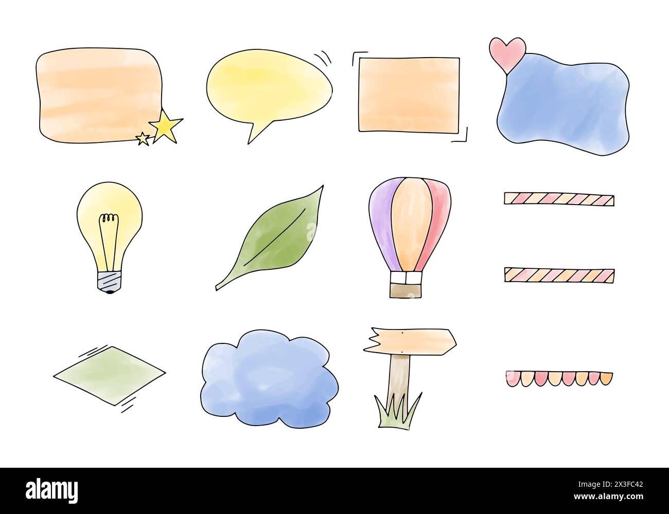 Set of watercolor doodle elements, vector illustration Stock Vector ...