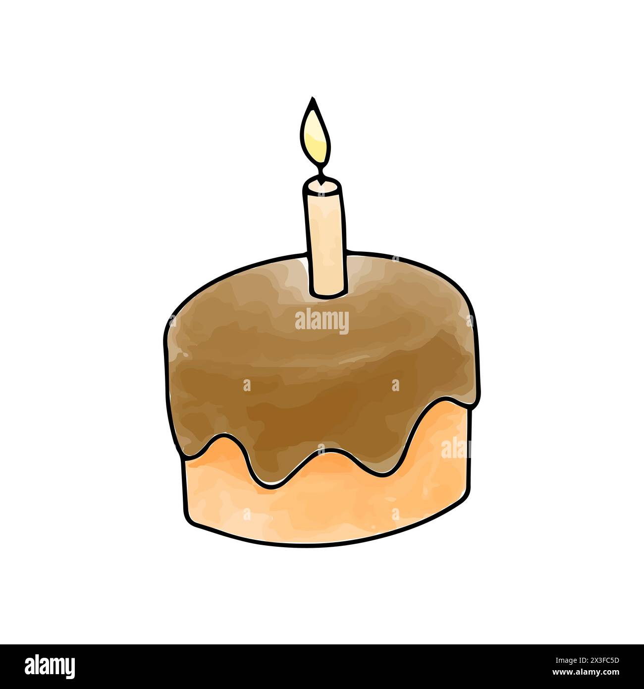 Cake with candle, watercolor doodle element. Vector illustration Stock ...