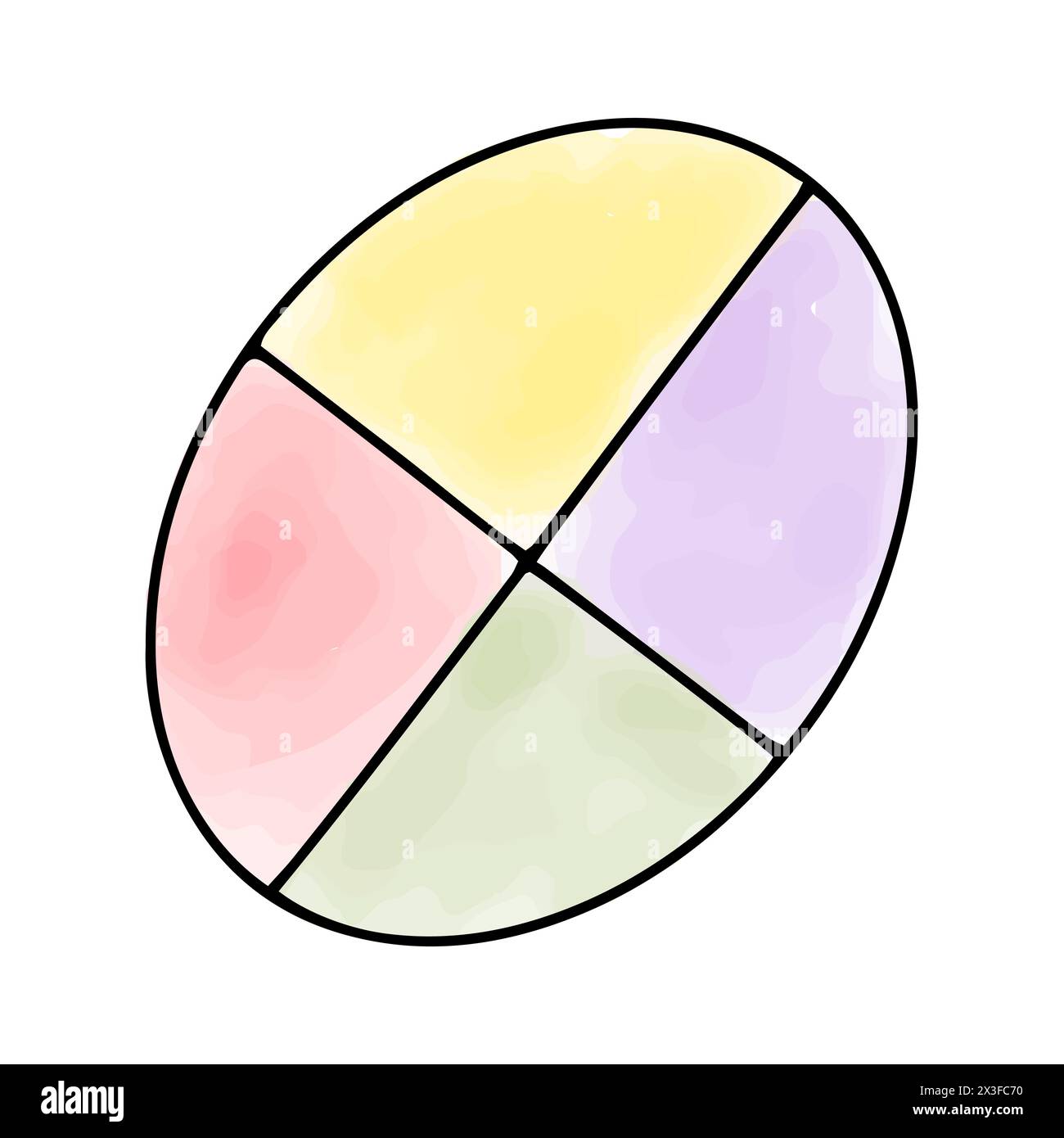 Watercolor doodle element. Circle divided into four colored parts ...