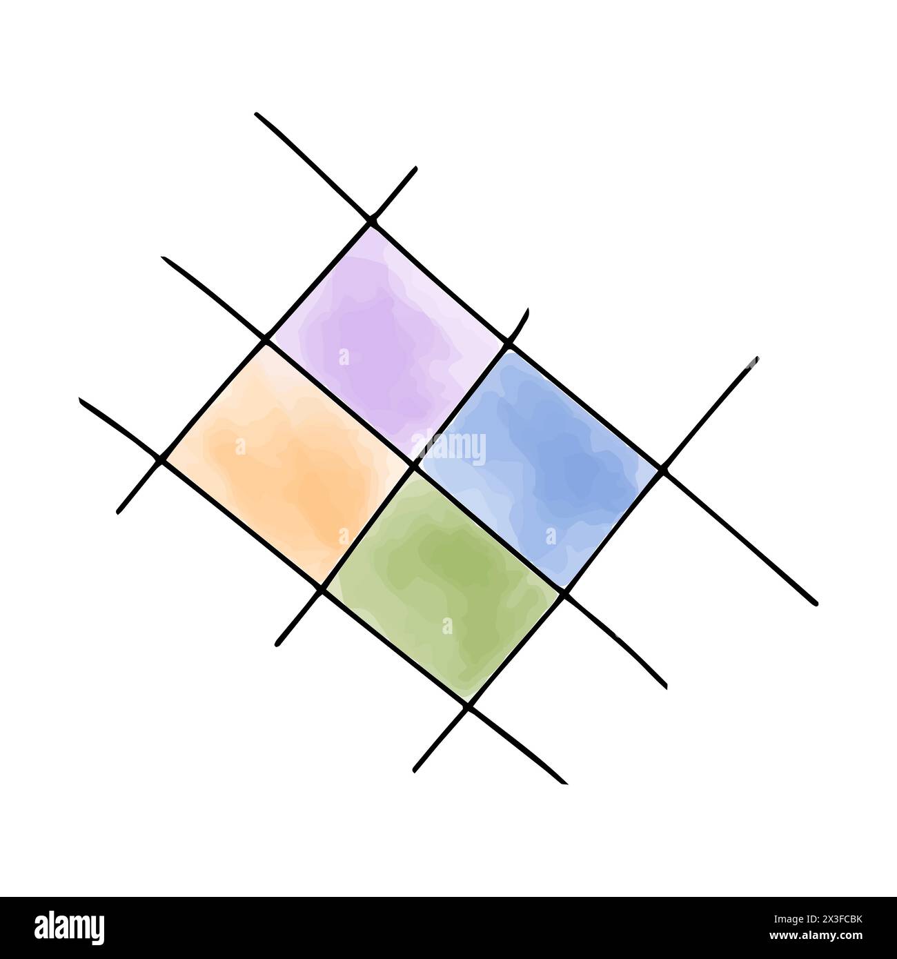 Watercolor doodle element. Grid with colored squares, vector ...