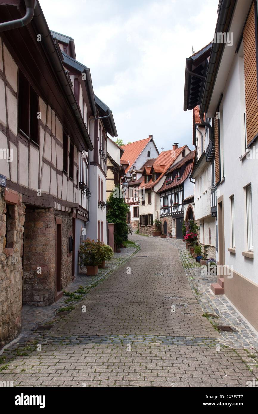 Weinheim, Germany - May 19, 2021: Historic half-timbered buildings on a ...