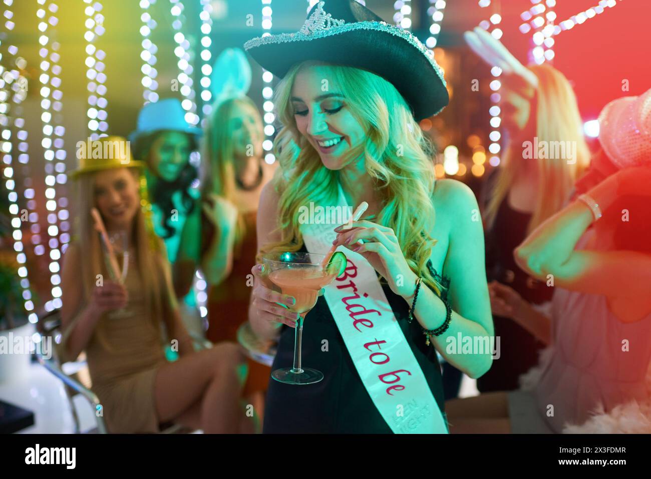 Woman Party And Bride Alcohol In Club Bachelorette Event And