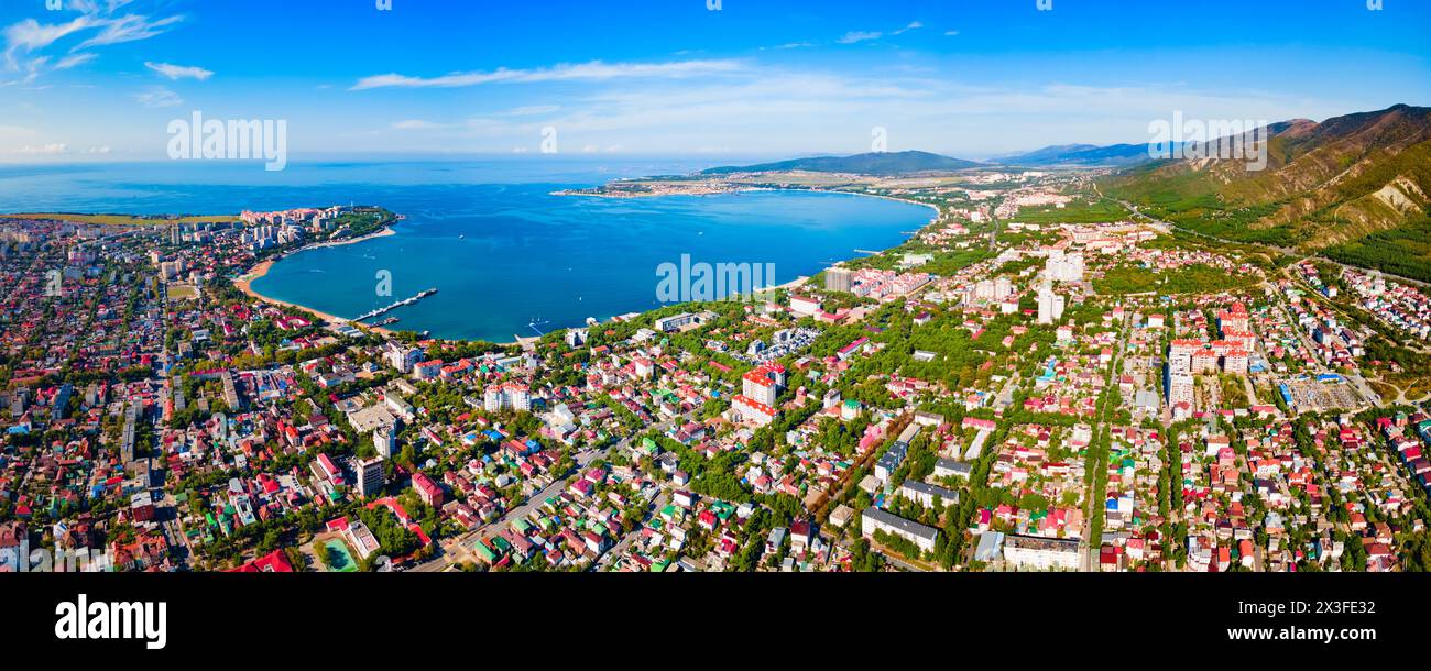 Gelendzhik city harbor aerial panoramic view. Gelendzhik is a resort ...