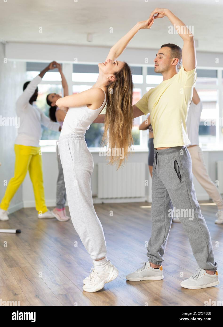 Men and women of different nationalities dancing salsa o bachata in ...