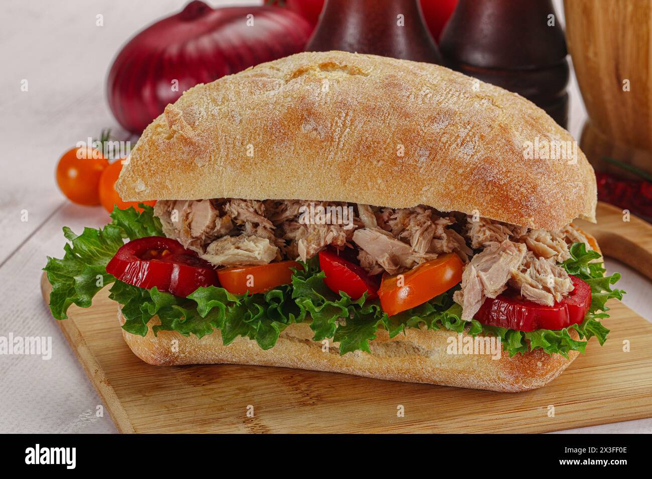 Ciabatta with canned tuna and tomato sandwich Stock Photo - Alamy