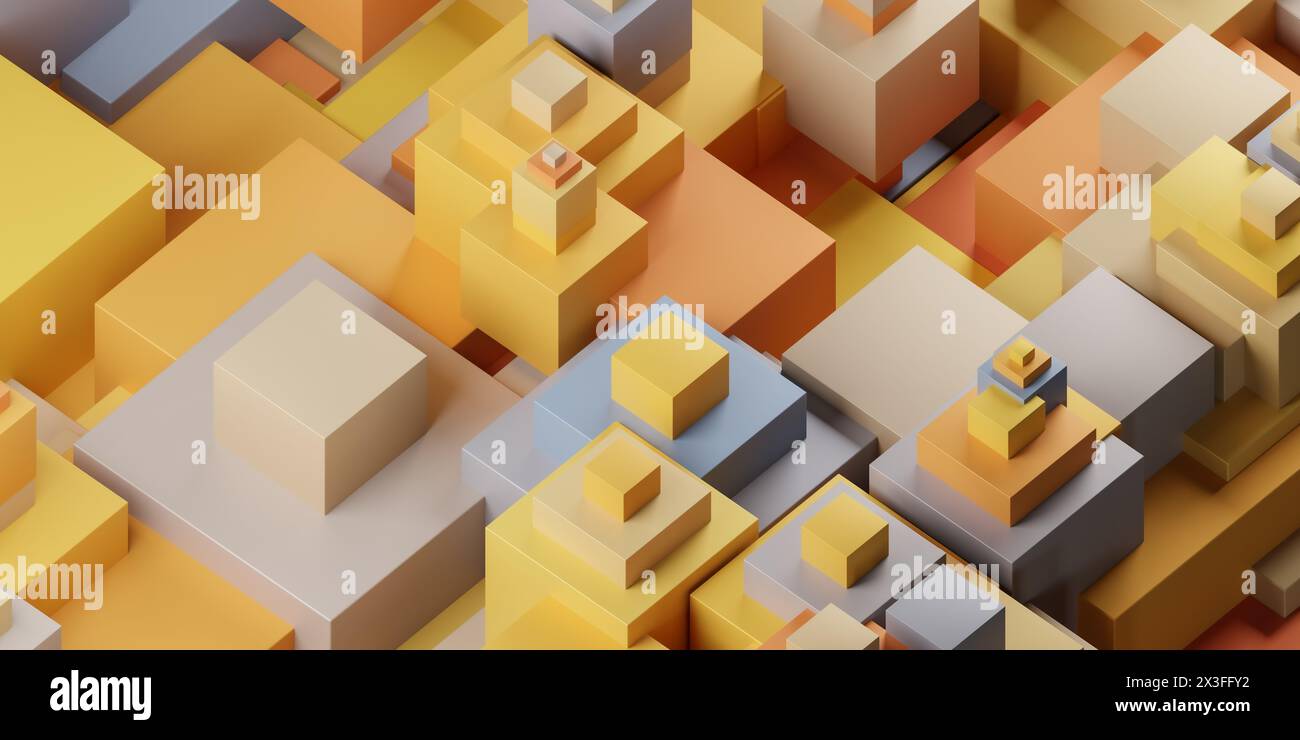 Abstract composition of yellow and gray cubes 3d render illustration ...