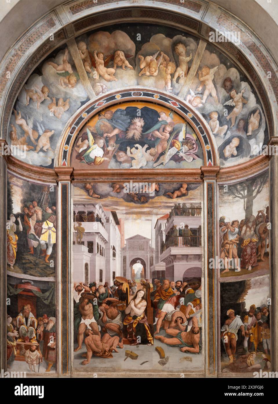 MILAN, ITALY - MARCH 4, 2024: The renaissance fresco of Martyrdom of St ...