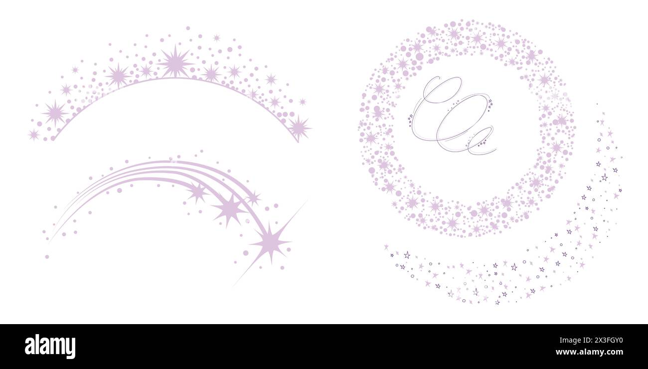 Magic star arch. Stars arch, star compositions graphic art. Shiny elements, starry and dots ...