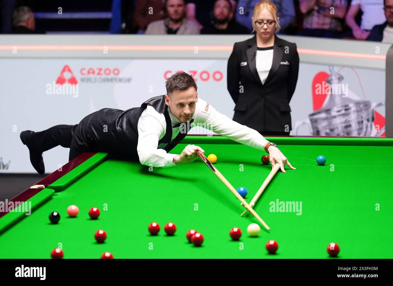 David Gilbert in action against Robert Milkins (not pictured) on day ...