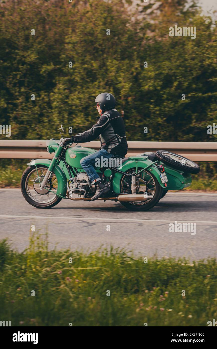 Green Motorbike on the street, retro Stock Photo - Alamy
