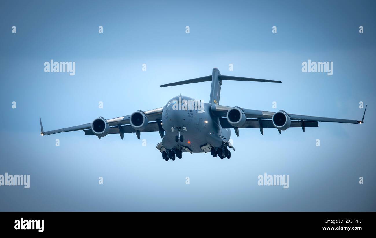 A C-17 Globemaster III prepares to land on the flightline at MacDill ...