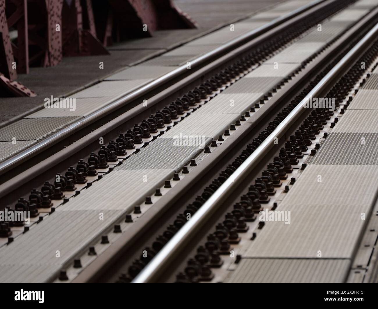 Rail tracks, Levensau Bridge, built 1894, rusty, undergoing replacement ...