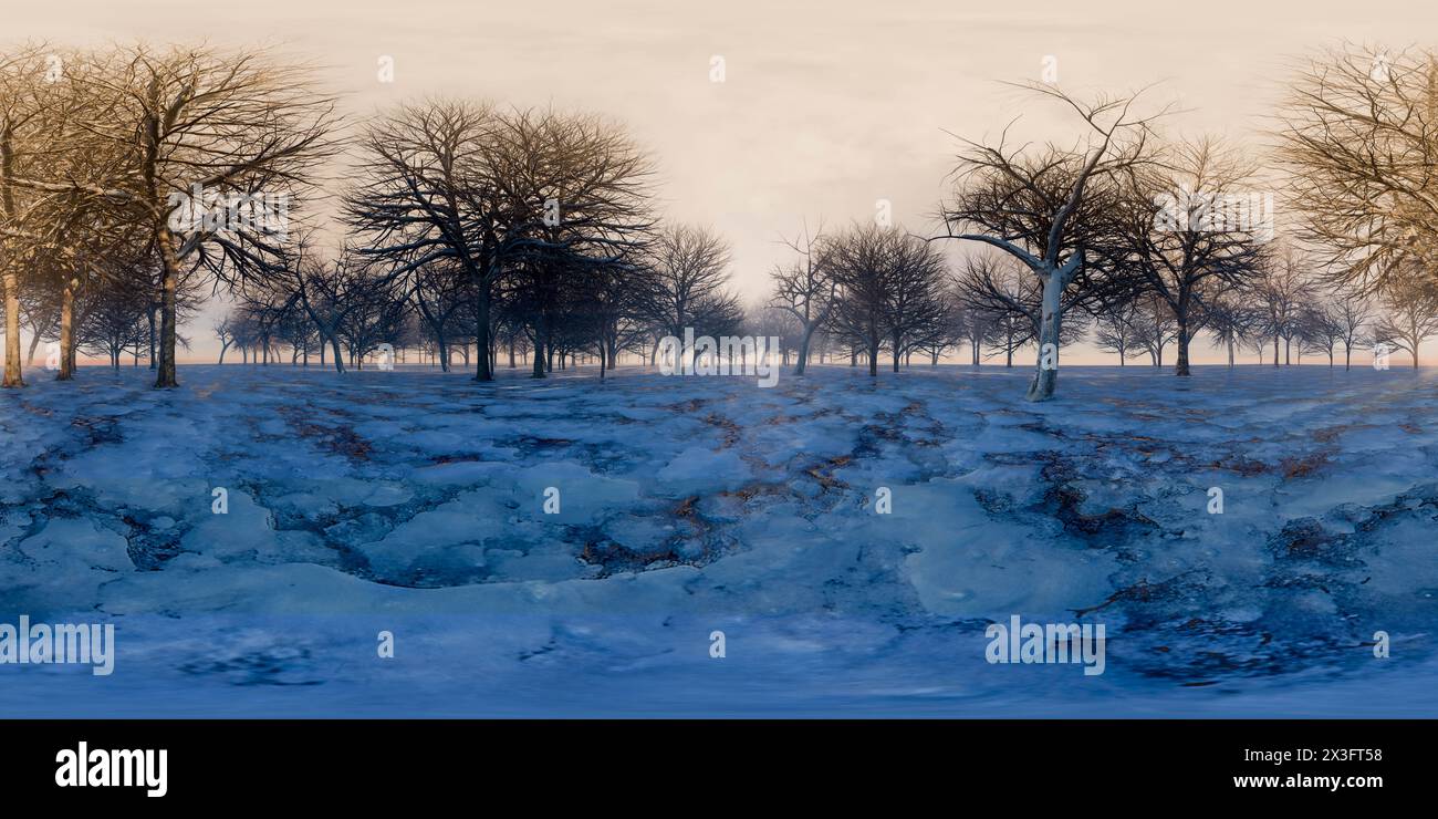 Snowy landscape with trees 360 panorama vr environment map Stock Photo ...