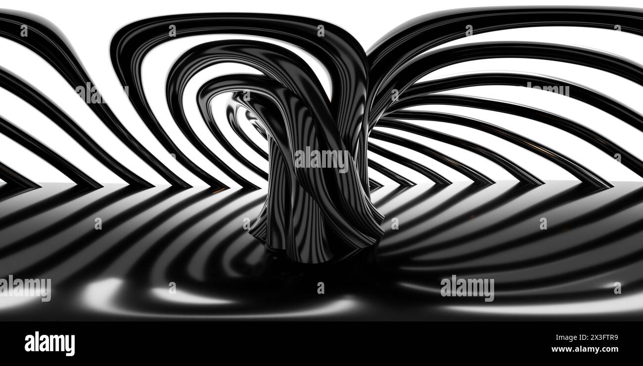 Abstract black and white curved building structure in a reflective ...