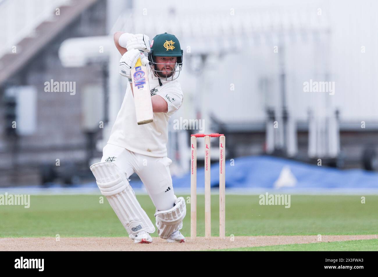 Pictured is Ben Duckett of Notts CCC as he celebrates his half century ...