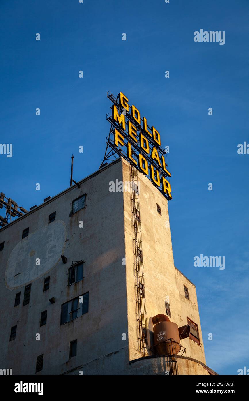 The Gold Medal Flour sign on a building that was once a flour mill ...
