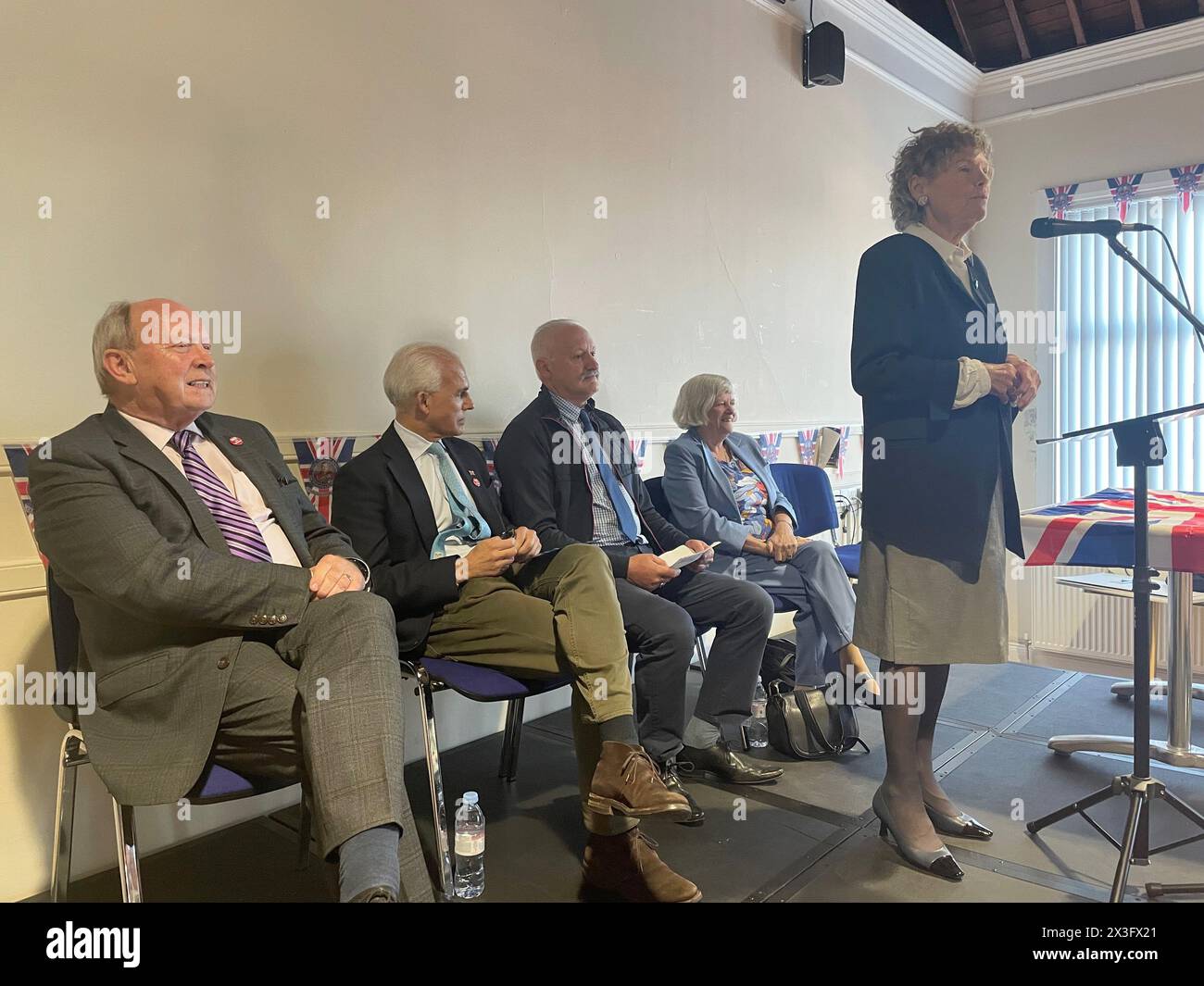 Baroness Kate Hoey speaking at an anti-Northern Ireland Protocol rally ...