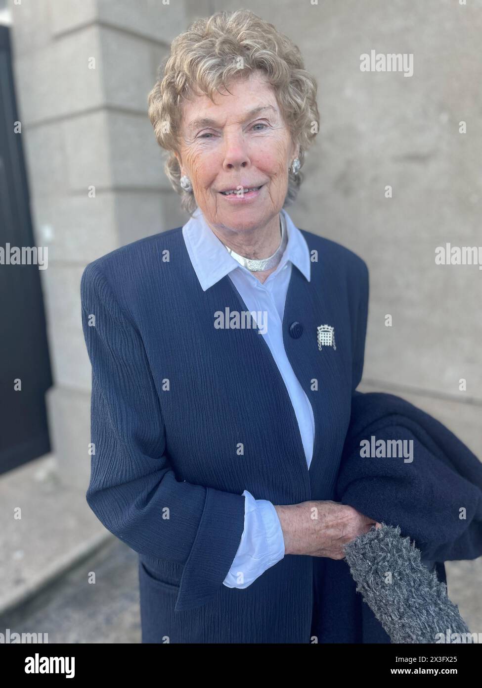 Baroness Kate Hoey arrives for the anti-Northern Ireland Protocol rally ...