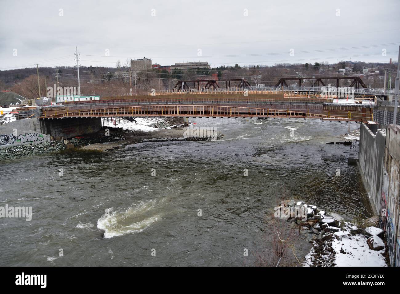 SHERBROOKE, QUEBEC, CANADA - December 30, 2022 Bridge construction over ...