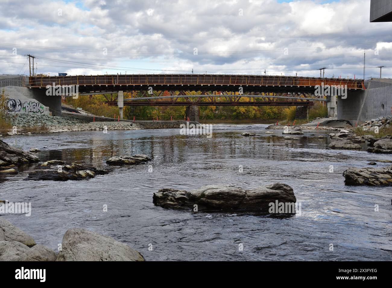 SHERBROOKE, QUEBEC, CANADA - October 10, 2022 Bridge construction over ...