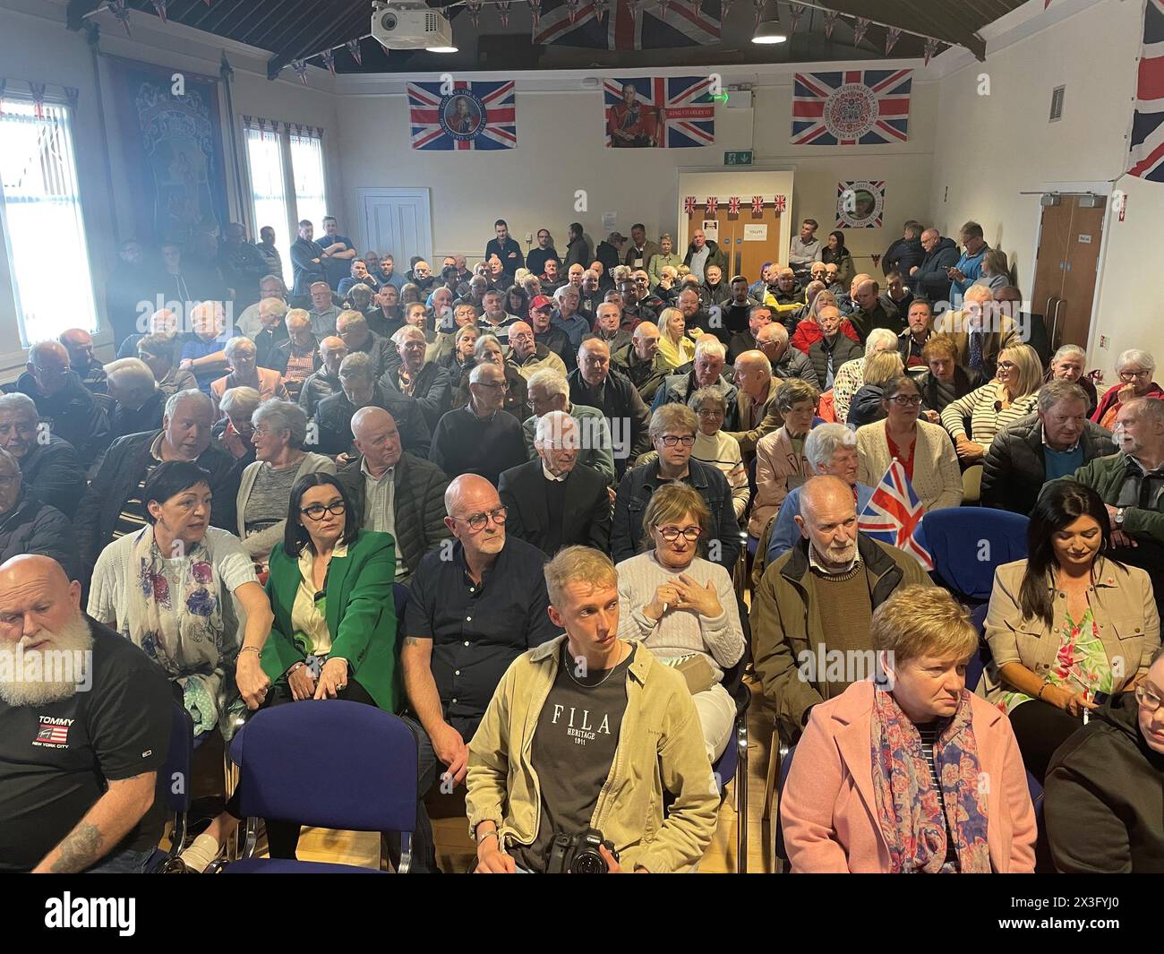 Scenes from inside at an anti-Northern Ireland Protocol rally organised ...