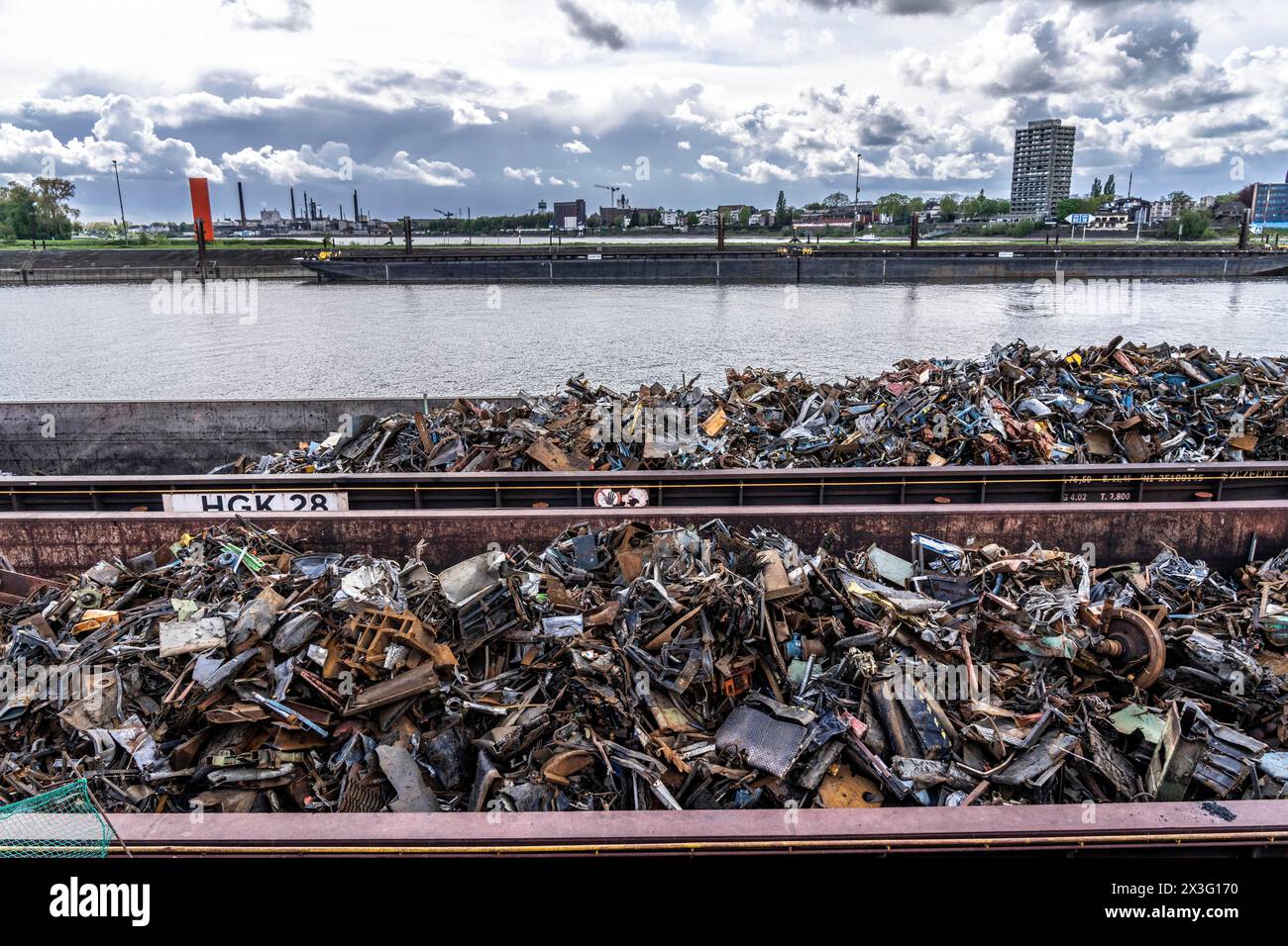 Barges loaded with scrap metal, for recycling, melting down, in the ...