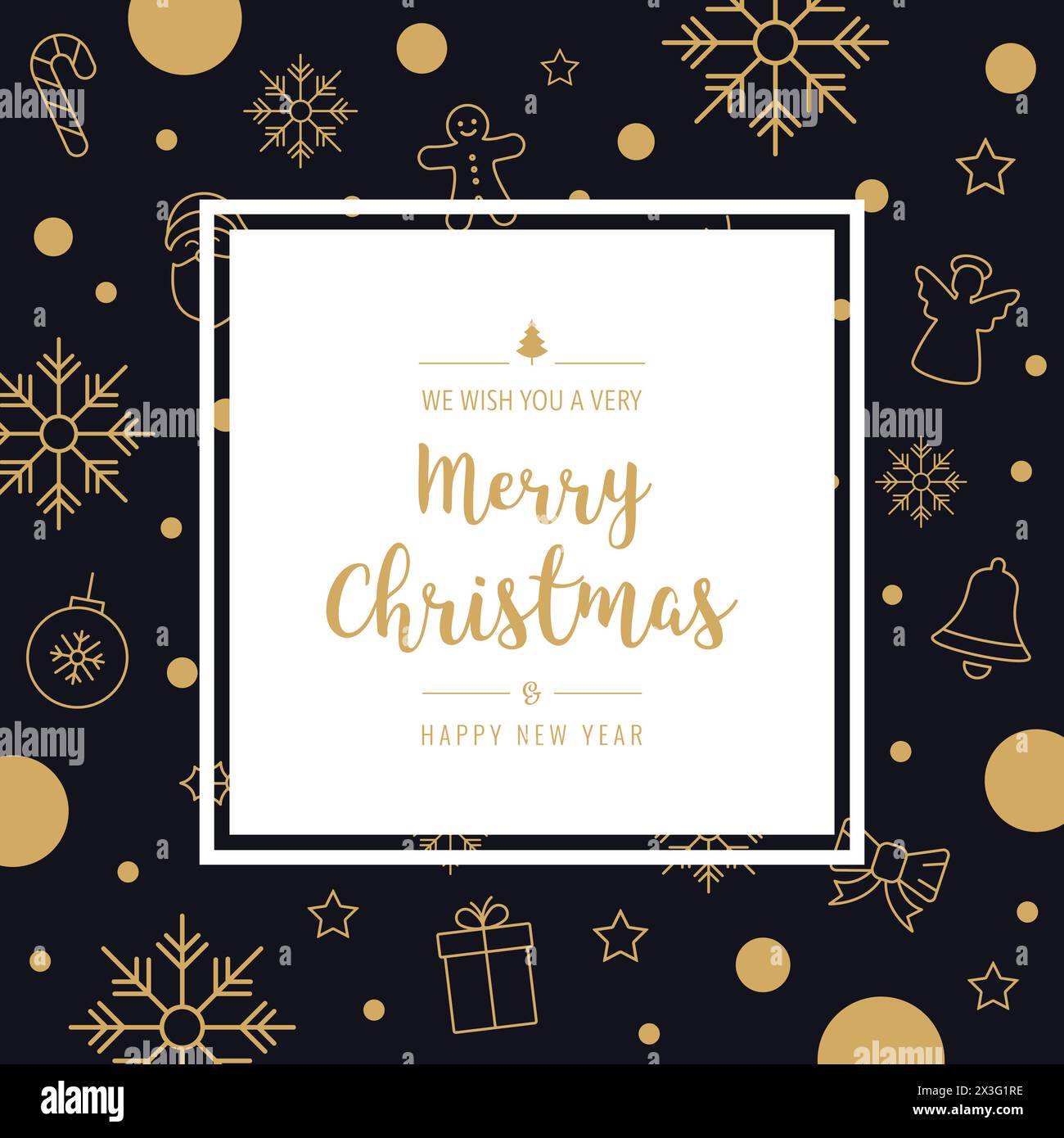 christmas icon elements card greeting text border frame golden black ...