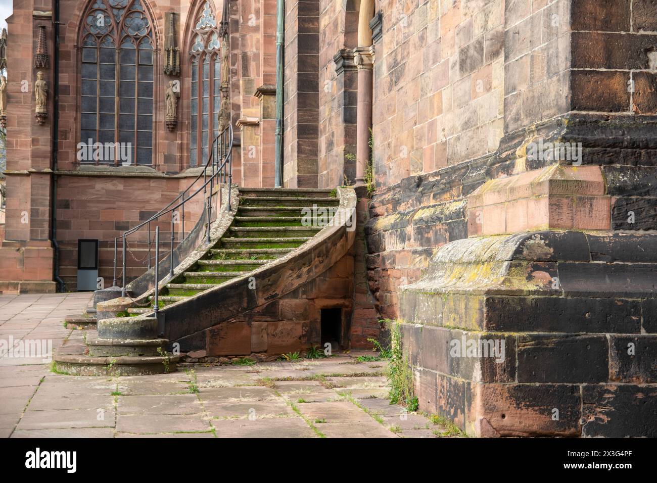 Stone old steps in ancient famous castle. Colorful fall landscape with ...